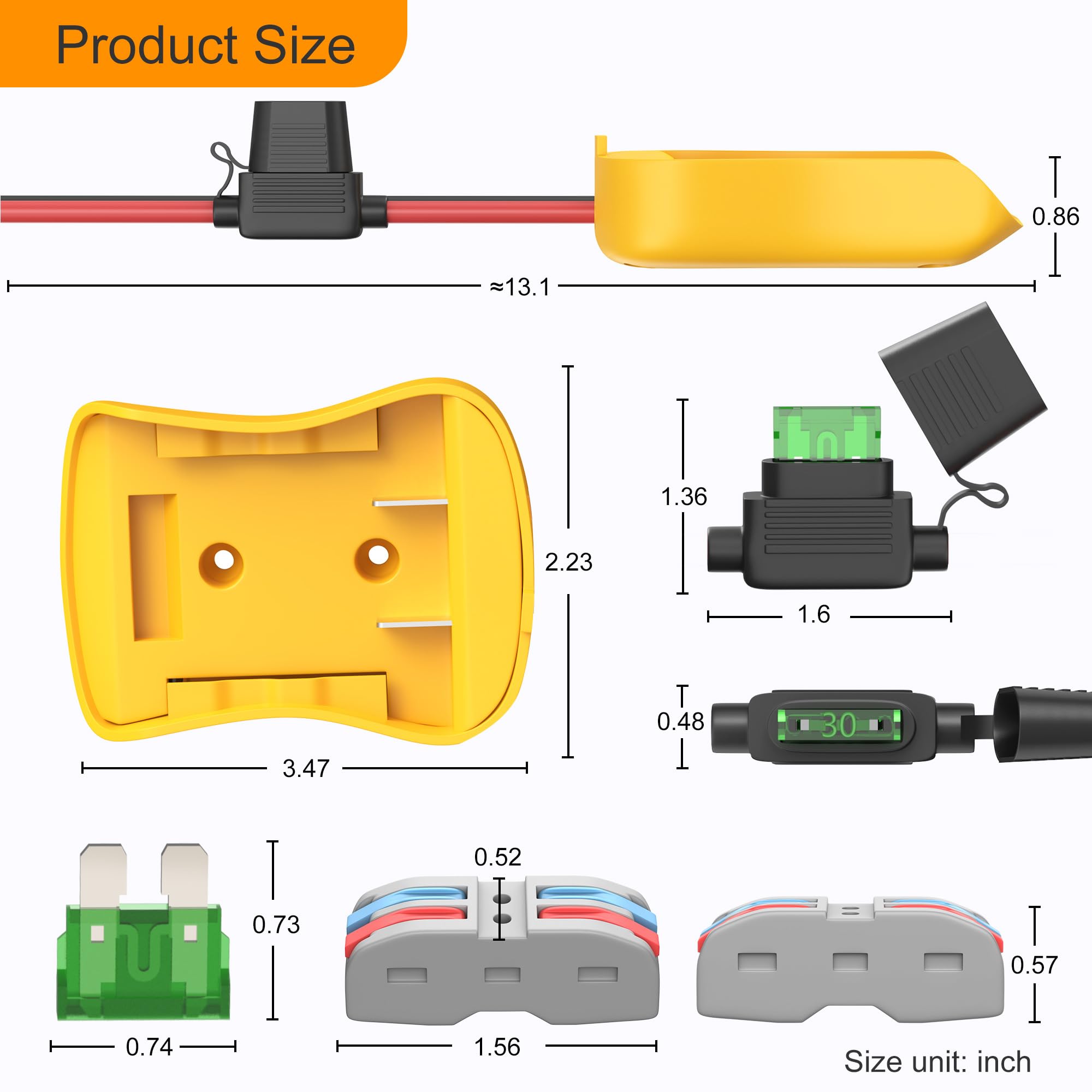 RVBOATPAT 2PCS 20V Battery Adapter for Dewalt Power Wheel Battery Adapter Battery Converter Kit 12 AWG Wire with Fuses and Connectors for Robotic RC Car Toy