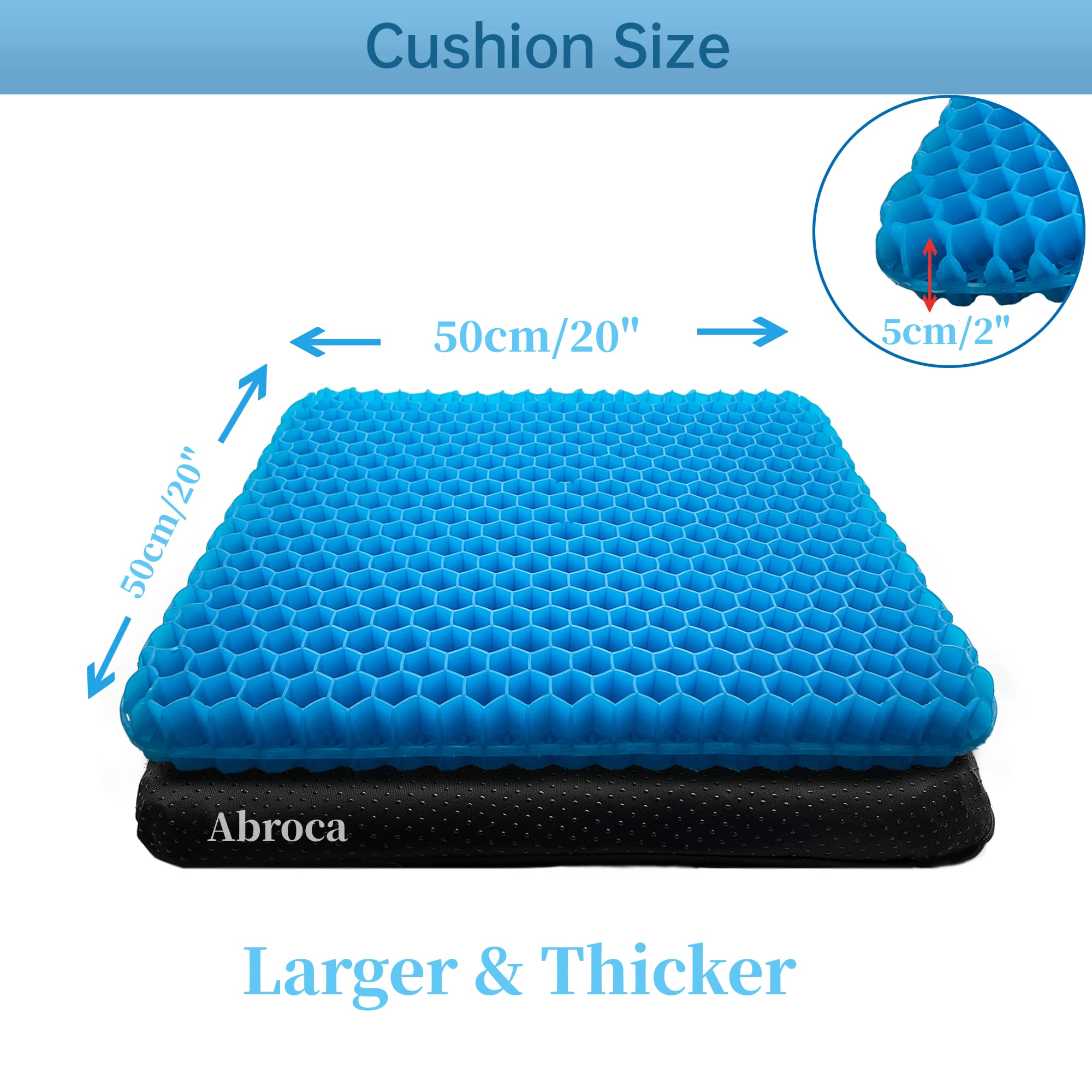 Seat Cushion, 20" Large Gel Seat Cushion for Long Sitting Pressure Relief– Back Sciatica Tailbone Pain Relief Pad, Car Seat Cushion Pad, Wheelchair Office Desk Chair Driver Seat Cushions Cooling Pads