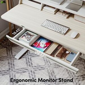 BANTI 55 x 24 Inch Electric Standing Desk with 3 Drawers, Adjustable Height Stand Up Desk, Sit Stand Home Office Desk with Storage Shelf, Light Walnut Top