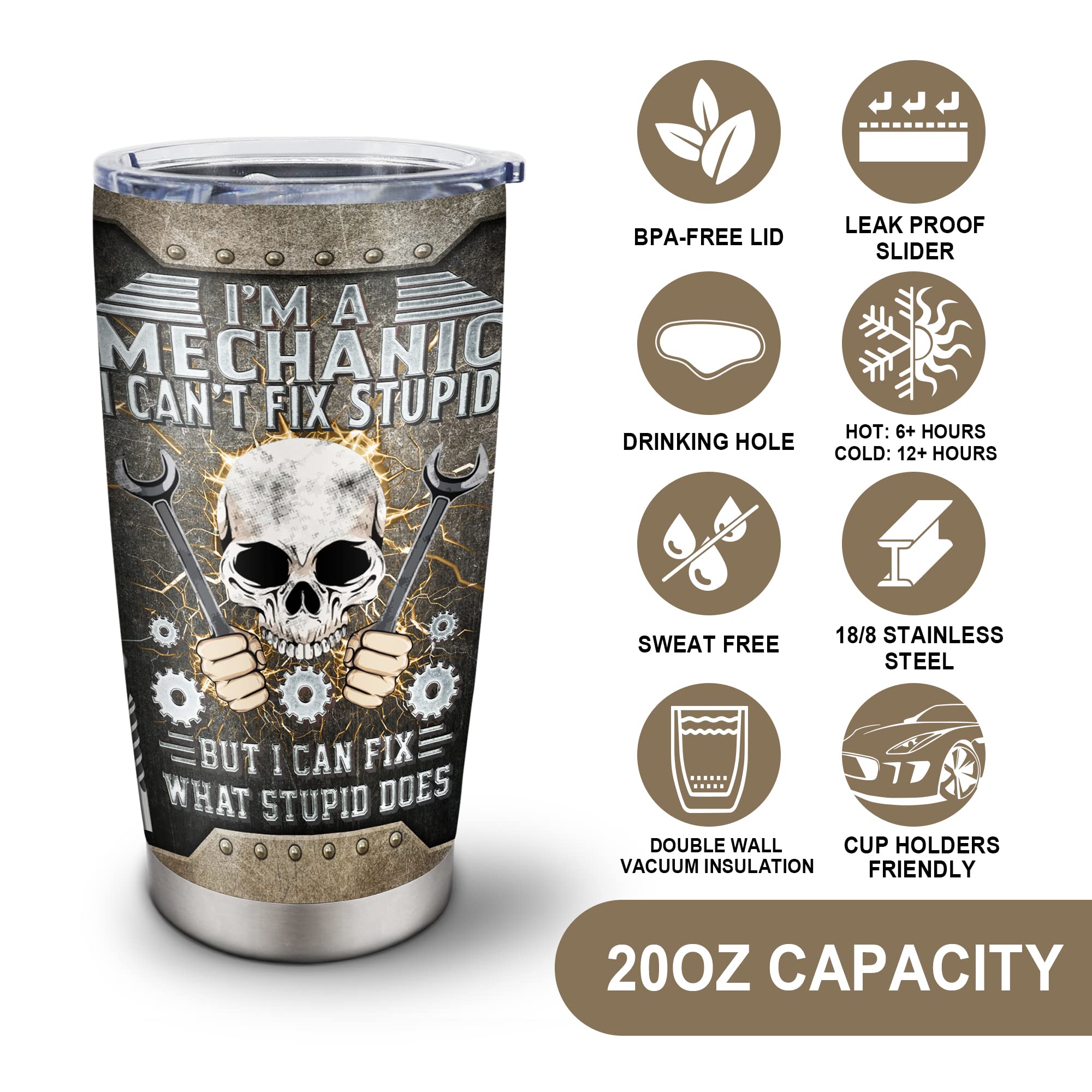 Pudmaple Mechanic Gifts, Cool Mechanic Gifts for Men, Mechanical Engineering Gifts, Gift for Mechanics Man, Best Mechanic Gift Ideas, Mechanic Water Glasses, Mechanic 20oz Tumbler for Dad/Son/Husband