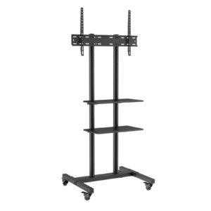 VEVOR Mobile TV Stand, Mobile TV Cart for 32 to 70 inch TVs, Height Adjustable Portable TV Stand with Wheels, Double Tray for Audio-Visual Devices, Rolling TV Stand with Mount for Bedroom, Living Room