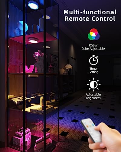 Rechargeable Color Changing Puck Lights, 1600mAh Battery Powered Tap Light with Remote Magnetic Push lights Stick On Closet Lights Wireless LED USB Shelf Light RGB Under Cabinet Touch Lights Classroom