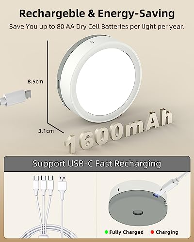 Rechargeable Color Changing Puck Lights, 1600mAh Battery Powered Tap Light with Remote Magnetic Push lights Stick On Closet Lights Wireless LED USB Shelf Light RGB Under Cabinet Touch Lights Classroom