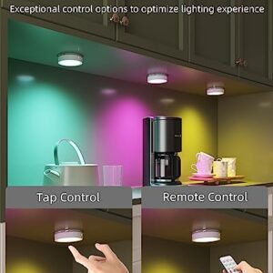 Rechargeable Color Changing Puck Lights, 1600mAh Battery Powered Tap Light with Remote Magnetic Push lights Stick On Closet Lights Wireless LED USB Shelf Light RGB Under Cabinet Touch Lights Classroom