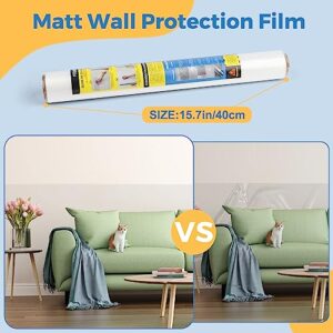 Loiion Clear Wall Protector, Non Adhesive Static Cling Removable Contact Paper, Plastic Stickers for Kitchen & Office from Trash, Chair Back, Wallpaper, Furniture, Door Scratch Dog Cat 6.6ft