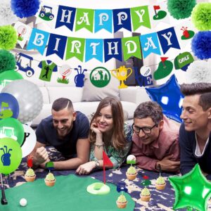 50Pcs Golf Birthday Party Decorations Golf Themed Party Supplies Includes Print Balloon Paper Sequin Golf Foil Balloon Cake Topper Banner Paper Pompoms