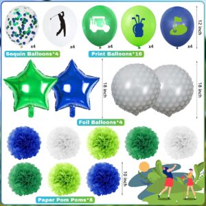 50Pcs Golf Birthday Party Decorations Golf Themed Party Supplies Includes Print Balloon Paper Sequin Golf Foil Balloon Cake Topper Banner Paper Pompoms