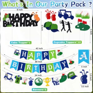 50Pcs Golf Birthday Party Decorations Golf Themed Party Supplies Includes Print Balloon Paper Sequin Golf Foil Balloon Cake Topper Banner Paper Pompoms