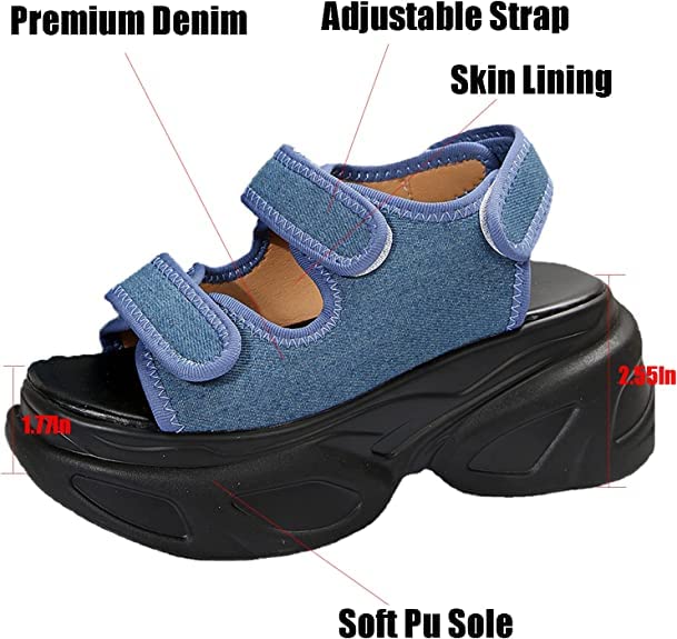 pearlzone Women Adjustable Hook Ring Platform Sandals Slides,Summer Outdoor Wedge Walking Hiking Sandal,Beach Casual Chunky Open Toe Athletic Sandal (blue,7)