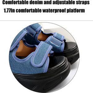 pearlzone Women Adjustable Hook Ring Platform Sandals Slides,Summer Outdoor Wedge Walking Hiking Sandal,Beach Casual Chunky Open Toe Athletic Sandal (blue,7)