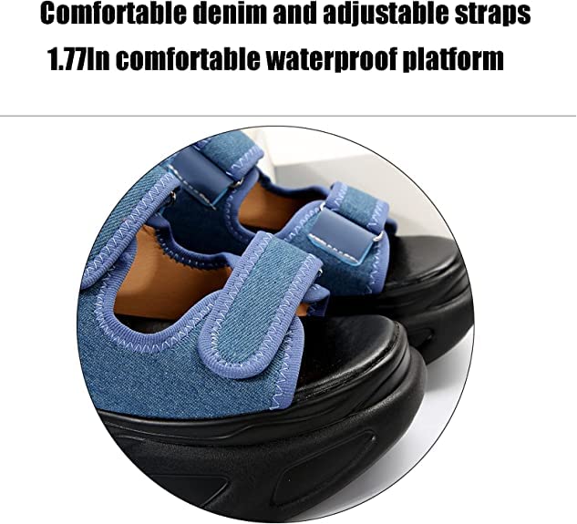 pearlzone Women Adjustable Hook Ring Platform Sandals Slides,Summer Outdoor Wedge Walking Hiking Sandal,Beach Casual Chunky Open Toe Athletic Sandal (blue,7)