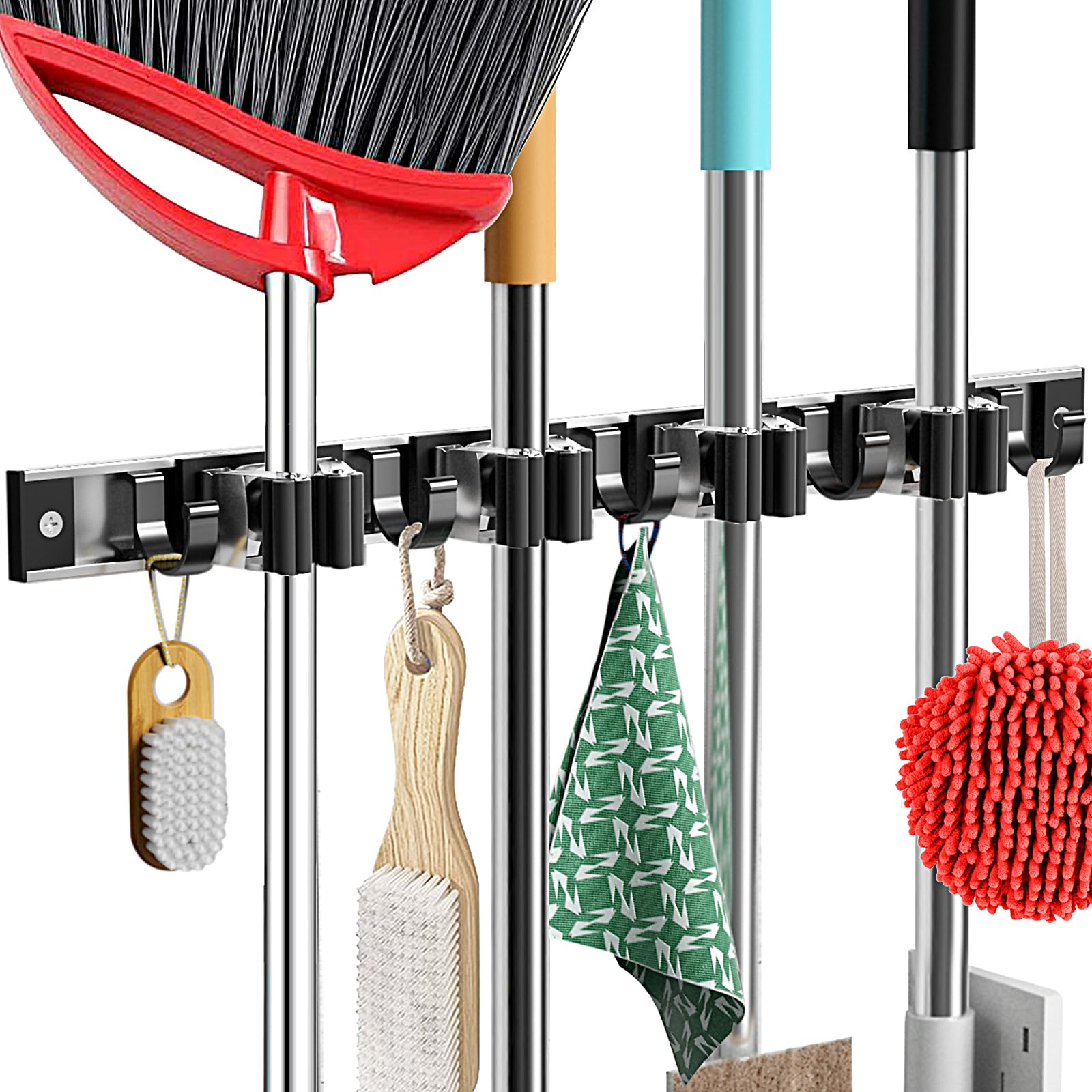 Piyl Broom Mop Holder Wall Mount, Hanger Mounted Metal Organization Garage Storage Garden Kitchen Tool Organizer for Home Goods