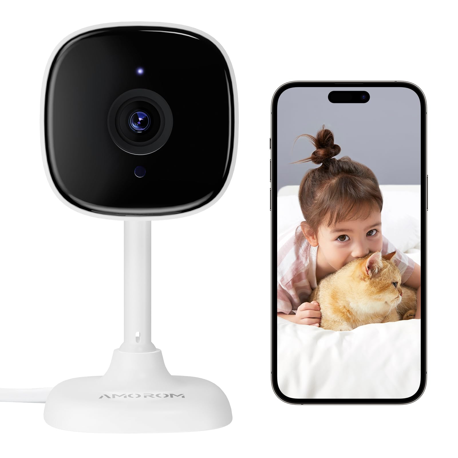 AMOROM Indoor Camera for Home Security, 3MP Pet Cameras with Night Vision, Motion Detection, Privacy Mode, 2-Way Audio, Compatible with Alexa/Google Assistant, 2.4GHz WiFi, 1 Pack