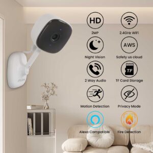 AMOROM Indoor Camera for Home Security, 3MP Pet Cameras with Night Vision, Motion Detection, Privacy Mode, 2-Way Audio, Compatible with Alexa/Google Assistant, 2.4GHz WiFi, 1 Pack