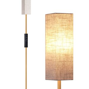 EDISHINE Modern Corner Floor Lamp with Remote, Stepless Dimmable Minimalist Reading Lamp, 65" Tall Pole Lamp for Living Room, Bedroom, Office, 9W LED Bulb Included (Gold)