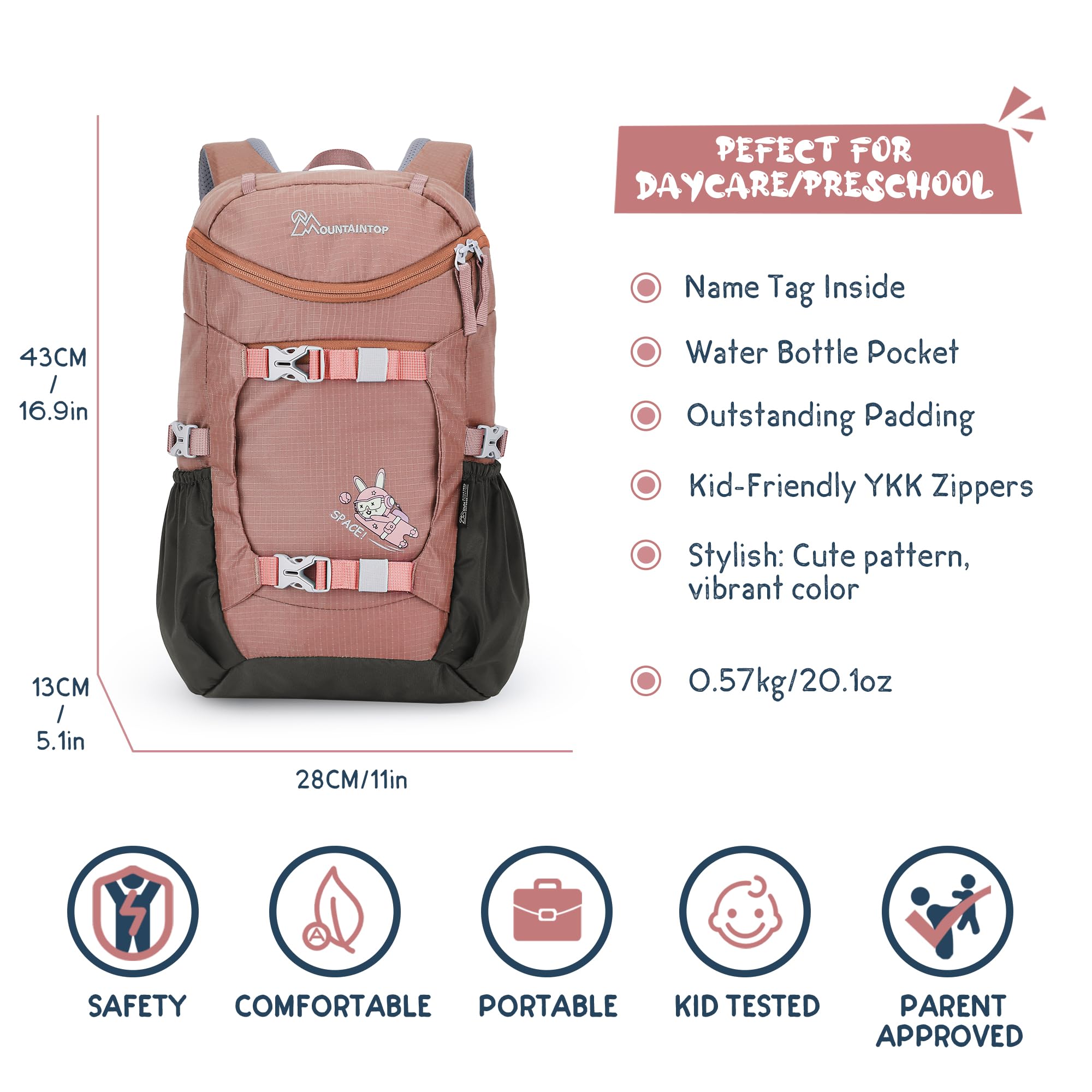 MOUNTAINTOP Kids Backpack for Boys Girls Elementary Backpack Lightweight Children School Daypack Pink