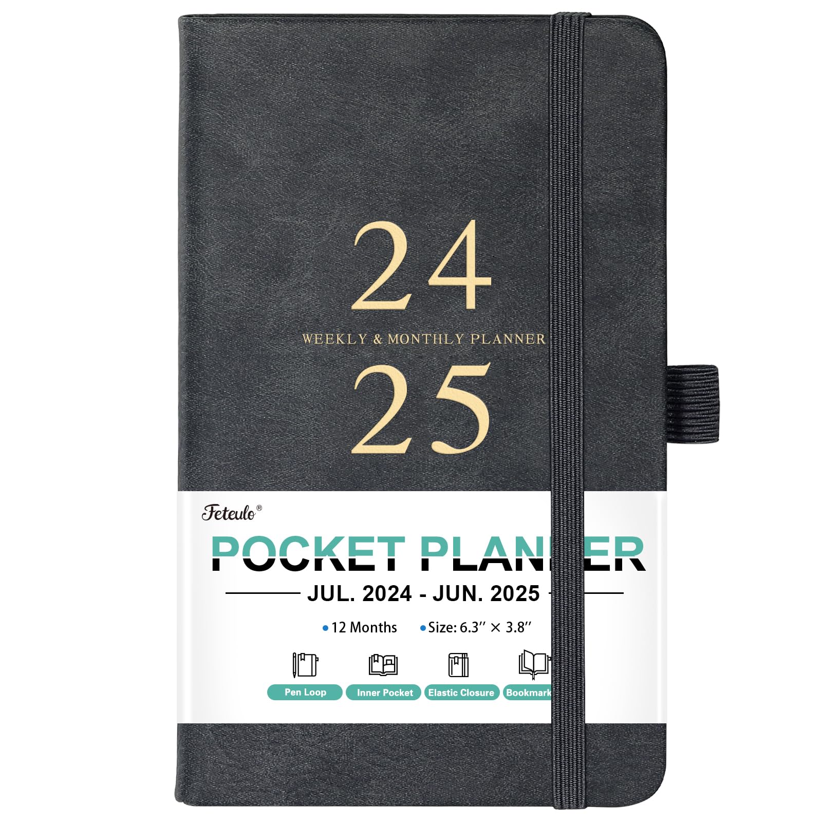 2024 Pocket Planner/Calendar - Pocket Planner 2024, JAN 2024 - DEC 2024, Pocket Calendar 2024 for Purse, 6.3'' × 3.8'', Elastic Bound, Bookmark, Inner Pocket, Agenda Planner with Pen Holder