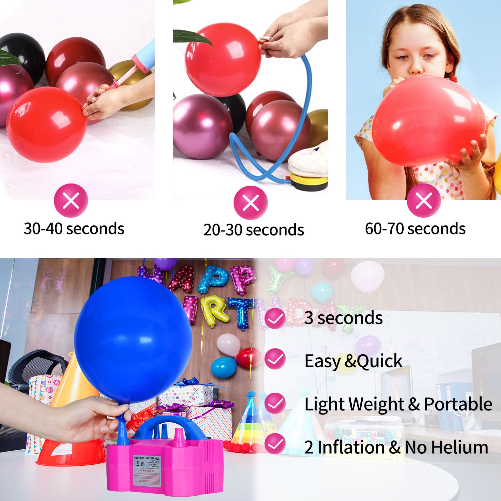 Freechase Electric Balloon Pump for Inflatables - Portable Dual Nozzle Balloon Blower Pump with Tying Tool for Garland Balloon Arch Kit Weddings, Birthday Party Decoration (110V~120V, 600W)