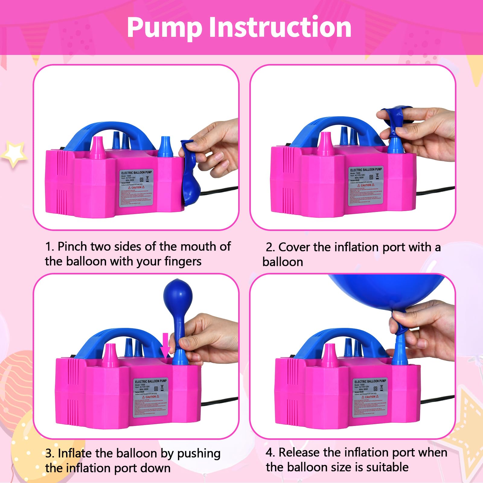 Freechase Electric Balloon Pump for Inflatables - Portable Dual Nozzle Balloon Blower Pump with Tying Tool for Garland Balloon Arch Kit Weddings, Birthday Party Decoration (110V~120V, 600W)