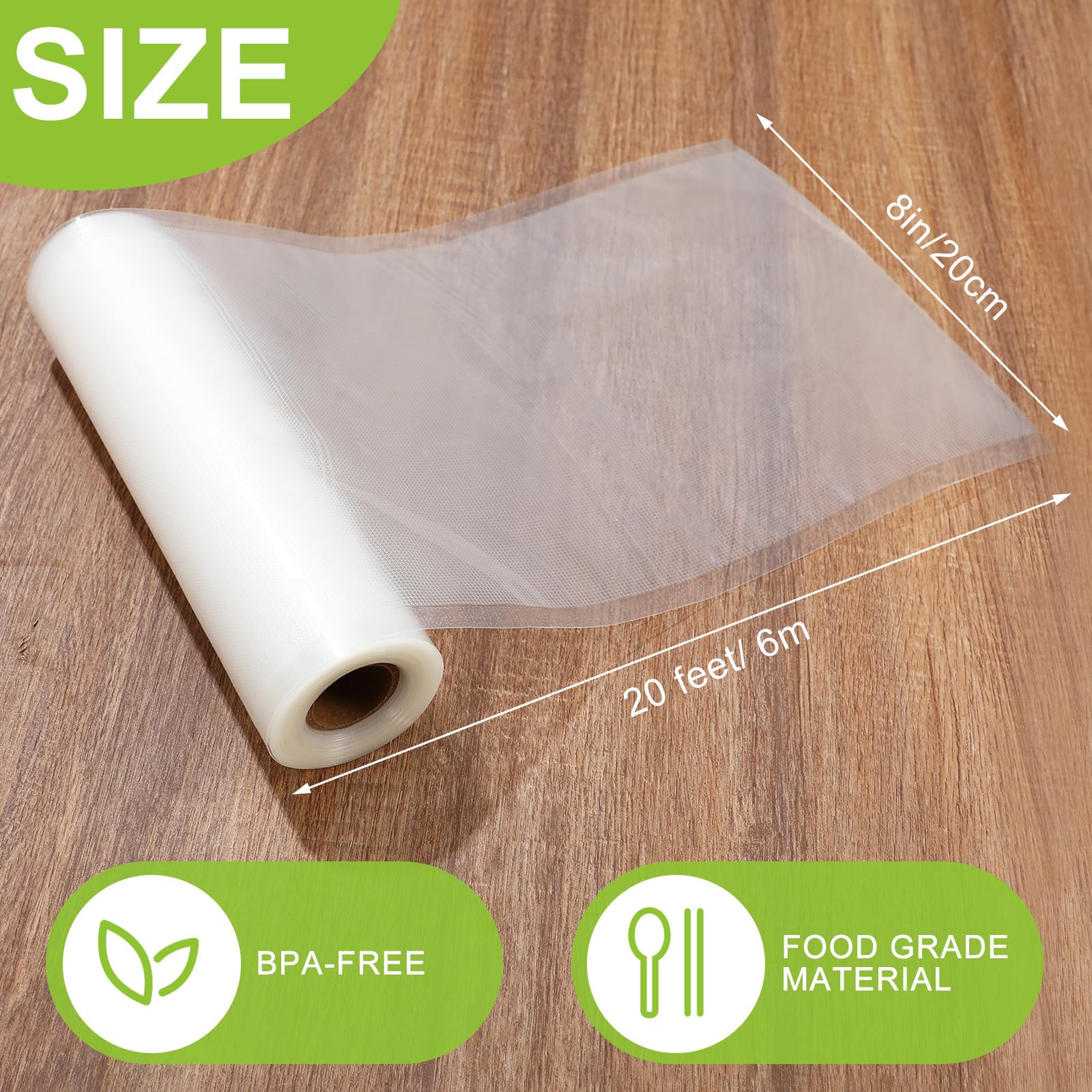 Frienda 8 Pack Vacuum Food Bags Heavy Duty Storage Bags for Food Sous Vide Bags Food Bags for Food Storage, Meal Prep, or Sous Vide (8 inch x 20 ft)