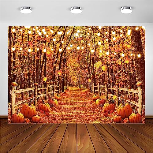 Avezano Fall Backdrops for Photography Autumn Maple Leaves Forest Path Photo Background Thanksgiving Holiday Portrait Photoshoot Backdrop Rustic Yellow Natural Harvest Pumpkin Banner (7x5ft)