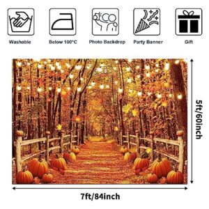 Avezano Fall Backdrops for Photography Autumn Maple Leaves Forest Path Photo Background Thanksgiving Holiday Portrait Photoshoot Backdrop Rustic Yellow Natural Harvest Pumpkin Banner (7x5ft)