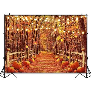 Avezano Fall Backdrops for Photography Autumn Maple Leaves Forest Path Photo Background Thanksgiving Holiday Portrait Photoshoot Backdrop Rustic Yellow Natural Harvest Pumpkin Banner (7x5ft)