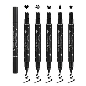 qiufsse 5pcs double-headed liquid eyeliner stamp pencil set,winged eyeliner stamp pen women black long-lasting delineador de ojos,(heart/flower/star/butterfly/cone) shape eye liner stamp