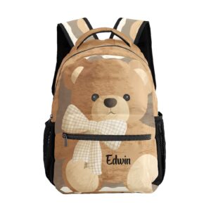 nzoohy brown teddy bear bow personalized kids school backpack custom name for boys girls primary daypack bookbag travel bag