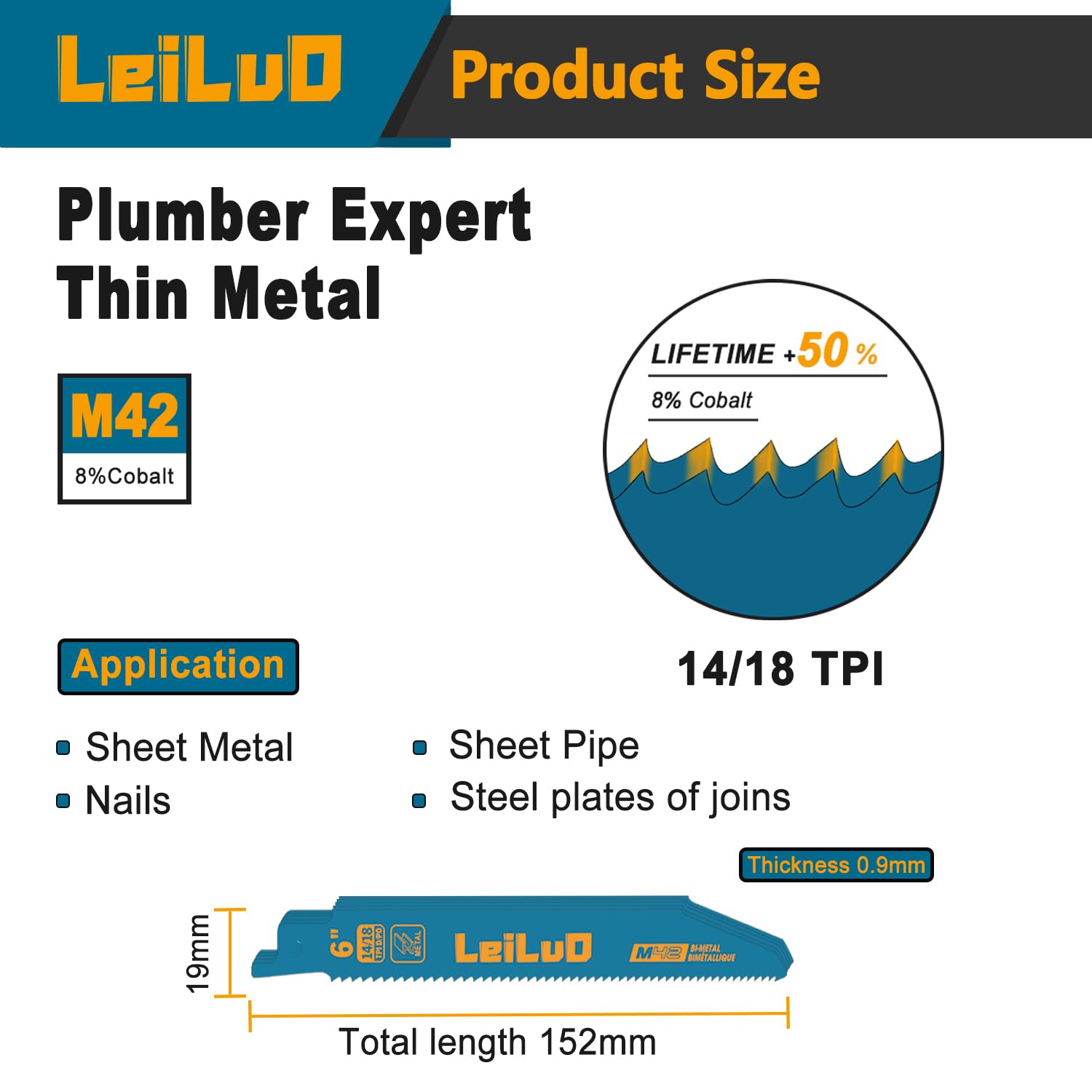 LEILUO 6-Inch 14/18 TPI Metal Cutting Reciprocating Saw Blades 10 Piece Bi-Metal Sawzall Blades with Storage Case