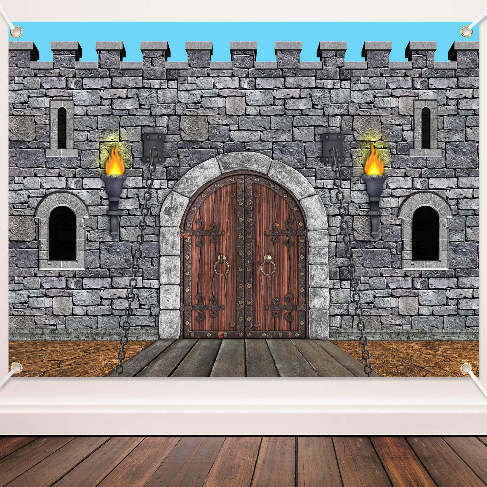 Tranqun Medieval Party Decorations Medieval Castle Backdrop Knight Decorations Castle Wall Backdrop Keepers of The Kingdom Decorations for Medieval Themed Party Supplies(7 x 5 ft)