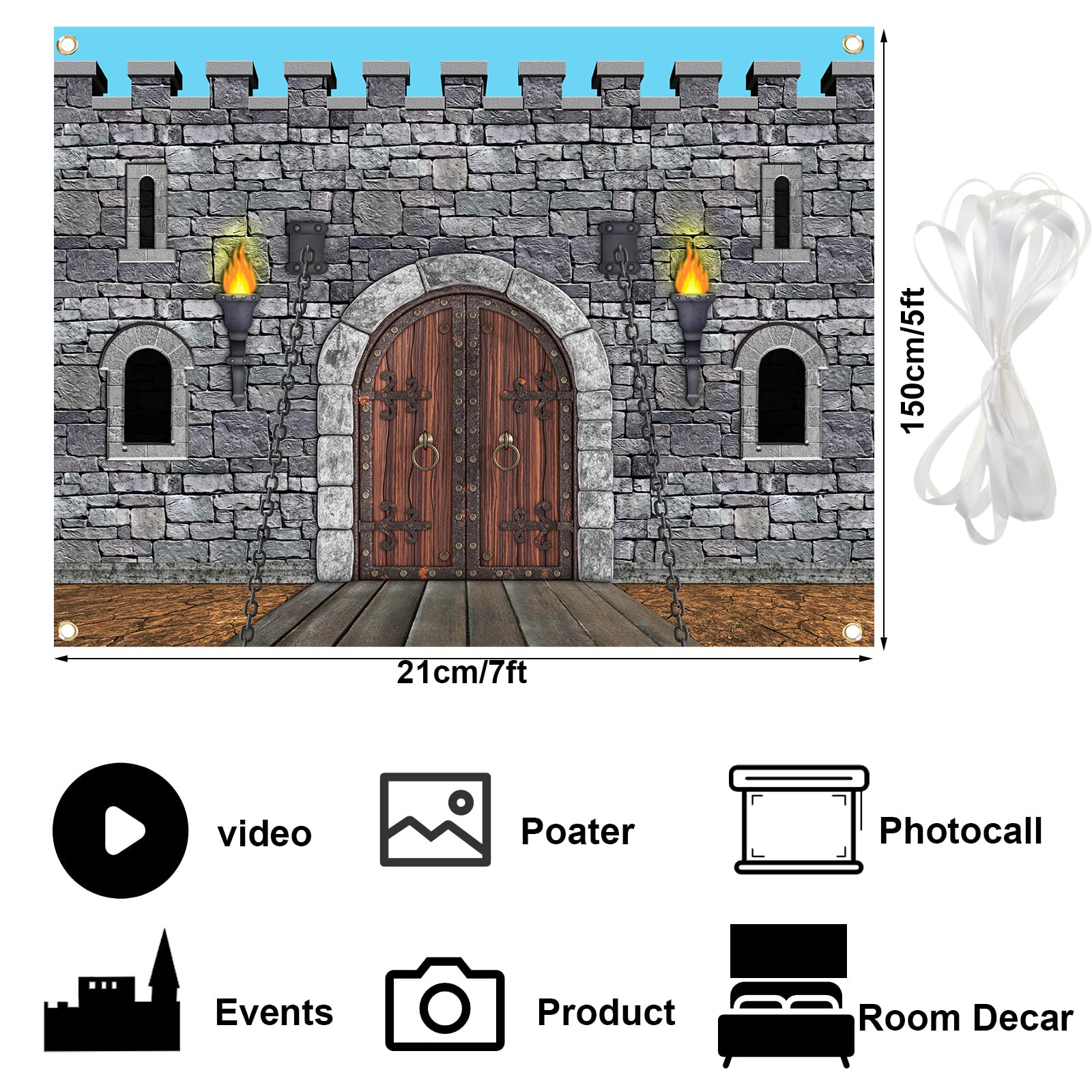 Tranqun Medieval Party Decorations Medieval Castle Backdrop Knight Decorations Castle Wall Backdrop Keepers of The Kingdom Decorations for Medieval Themed Party Supplies(7 x 5 ft)