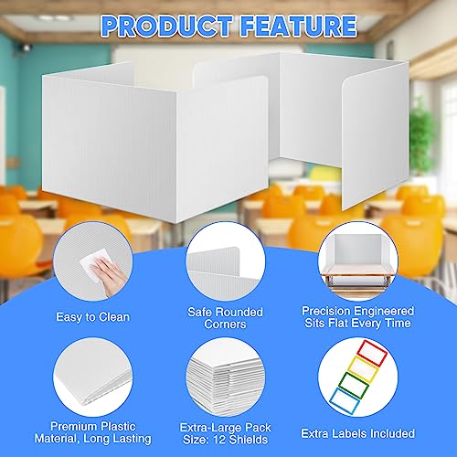 12 Pack Classroom Privacy Shields for Student Desks - Privacy and Plastic Folders Desk Dividers, Test and Desk Dividers Study Carrel, Easy to Clean Privacy Boards for School Teacher Study Test