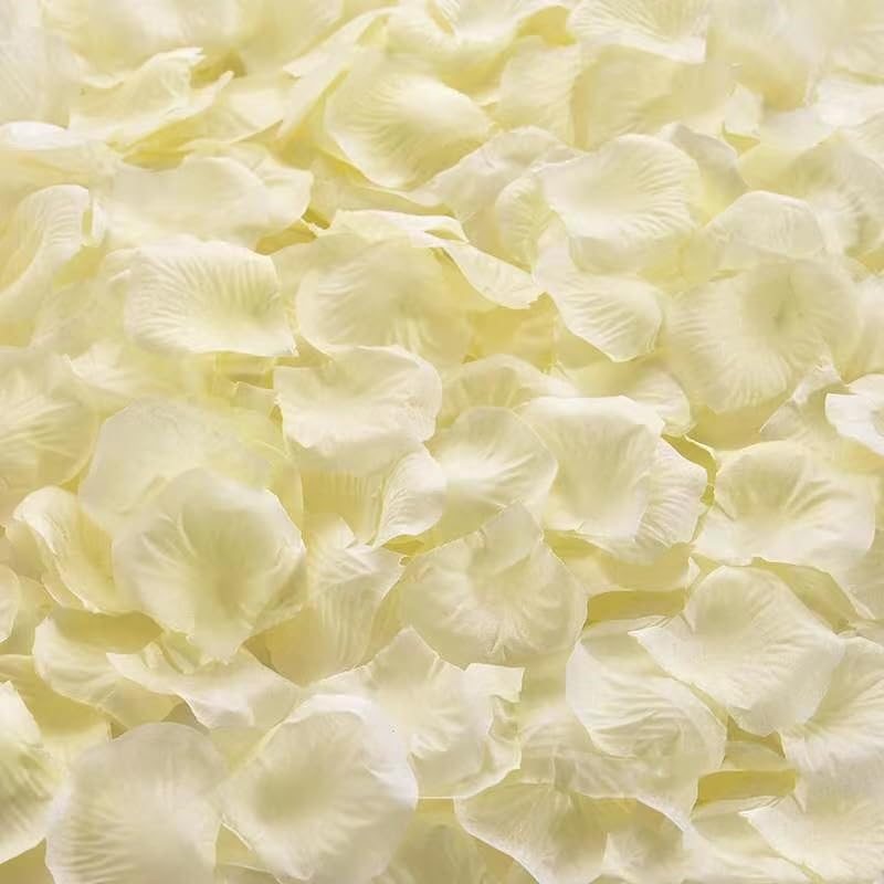 JUPOZOP 1000 PCS Artificial Fake Rose Petals for Wedding, Romantic Night for Her/Him Set, Engagement, Flower Decorations, Event, Party, in Bulk（Ivory）