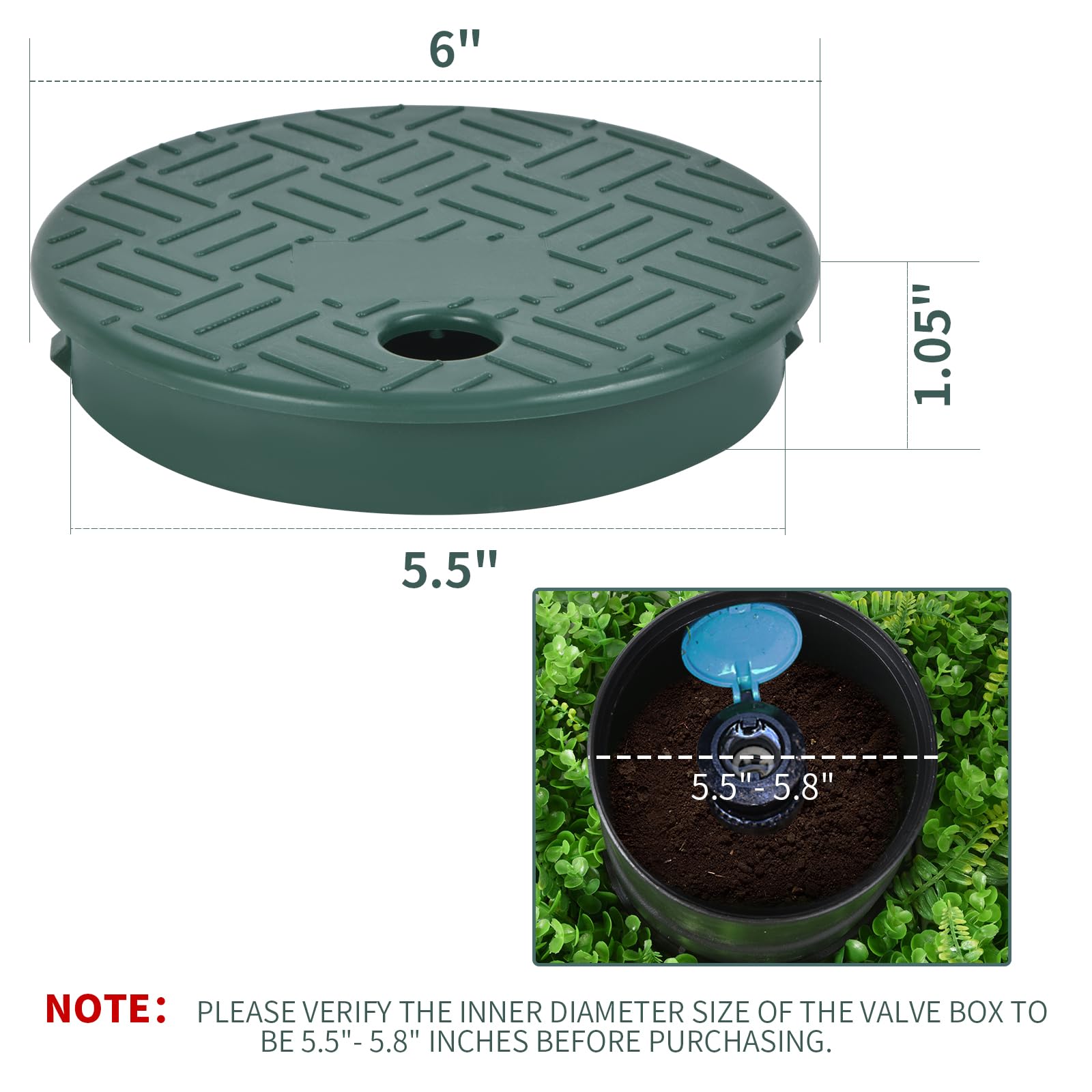 Aleybloodes 2 Pcs Sprinkler Valve Box Cover, Valve Box Cover Lid for Outdoor Sprinkler Irrigation Control Water System Lawn，Compatation with ID 5.5" OD 6" Sprinkler Valve Box (6 inch)