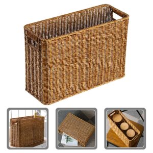 Alipis Magazine Wicker Basket, Plastic Rectangular Basket Bins Woven Files Holder Rattan Basket Bin Books Organizer Case Farmhouse Standing Rack For Shelf Home Office Coffee