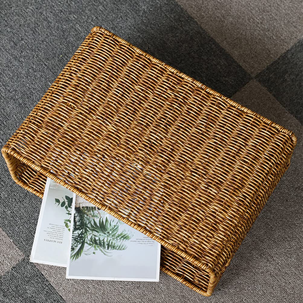 Alipis Magazine Wicker Basket, Plastic Rectangular Basket Bins Woven Files Holder Rattan Basket Bin Books Organizer Case Farmhouse Standing Rack For Shelf Home Office Coffee