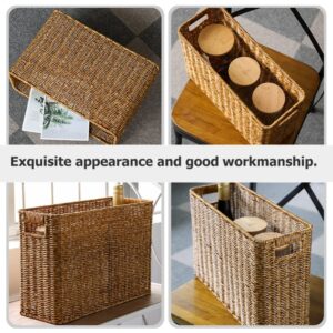 Alipis Magazine Wicker Basket, Plastic Rectangular Basket Bins Woven Files Holder Rattan Basket Bin Books Organizer Case Farmhouse Standing Rack For Shelf Home Office Coffee