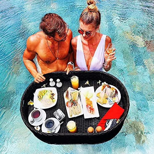 Floating Tray for Pool, Large Floating Spa Hot Tub Bar Drink and Food Table Refreshment Tray for Pool or Beach Party Float Lounge (Color : Black)