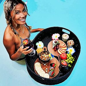 Floating Tray for Pool, Large Floating Spa Hot Tub Bar Drink and Food Table Refreshment Tray for Pool or Beach Party Float Lounge (Color : Black)