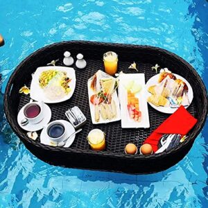 Floating Tray for Pool, Large Floating Spa Hot Tub Bar Drink and Food Table Refreshment Tray for Pool or Beach Party Float Lounge (Color : Black)