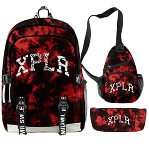 wzsmhft xplr shatter red tie dye merch backpack three piece travel backpack fashion daypack (suit1)