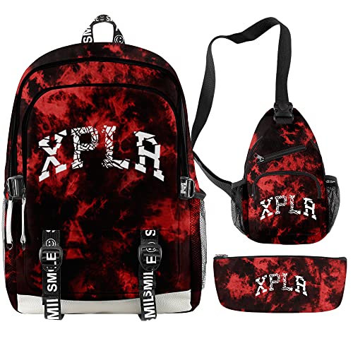 WZSMHFT XPLR Shatter Red Tie Dye Merch Backpack Three Piece Travel Backpack Fashion Daypack (Suit1)