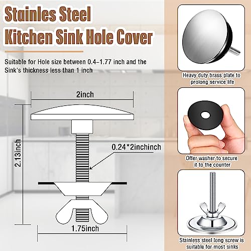 2 Inch Kitchen Sink Hole Cover Faucet Hole Cover Stainless Steel Kitchen Sink Tap Hole Plate Stopper Cover Blanking Metal Plug (Brushed Stainless Steel)