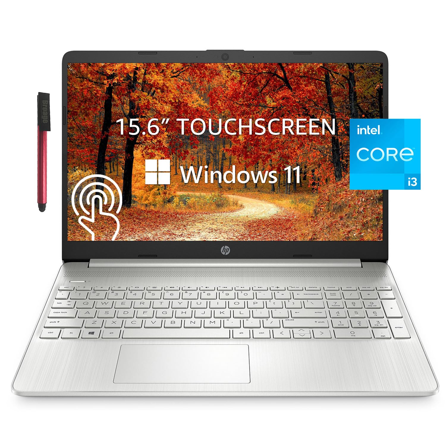 HP Newest 15 15.6" Touchscreen Laptop Computer, Intel Core i3 1115G4 up to 3.2GHz (Beat i5-10210U), 64GB DDR4 RAM, 2TB PCIe SSD, WiFi, Bluetooth, Natural Silver, Windows 11 S,BROAG 64GB Flash Stylus