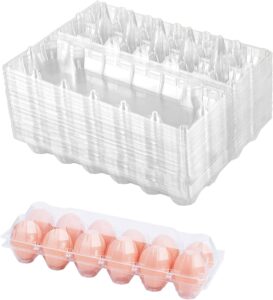 60 pack plastic egg cartons cheap bulk one dozen clear empty egg cartons for chicken eggs, reusable egg carton for home ranch chicken farm, commercial business market display, 2x6 grids, large