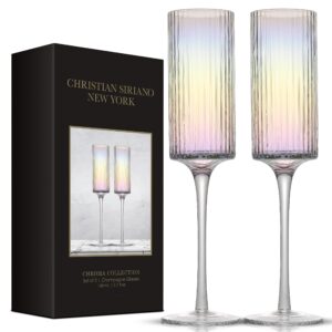 fluted iridescent champagne flutes – christian siriano chroma 6oz champagne glasses set of 2. unique champagne flute, mimosa glasses, cocktail glasses or wedding champagne flutes.