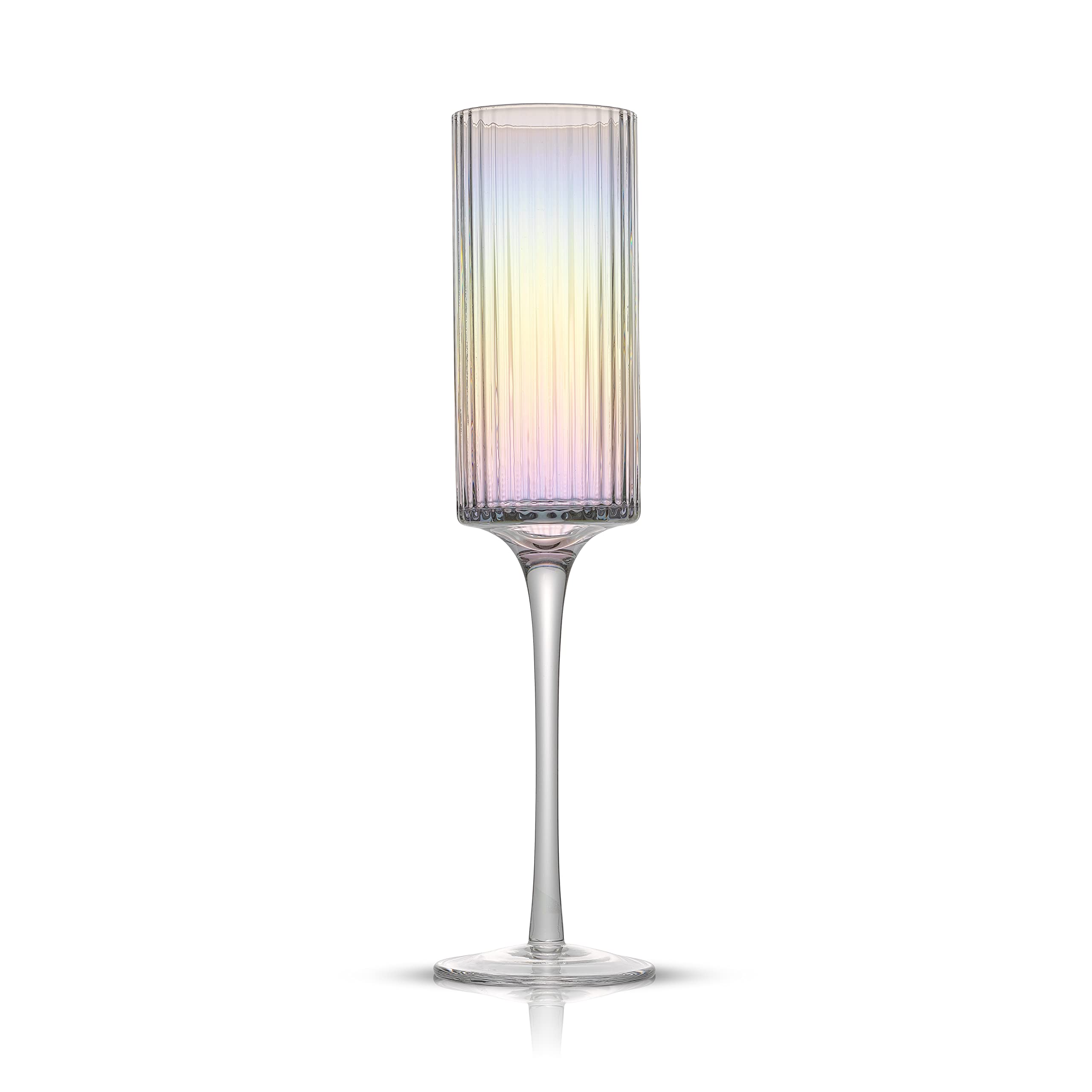 Fluted Iridescent Champagne Flutes – Christian Siriano Chroma 6oz Champagne Glasses Set Of 2. Unique Champagne Flute, Mimosa Glasses, Cocktail Glasses or Wedding Champagne Flutes.