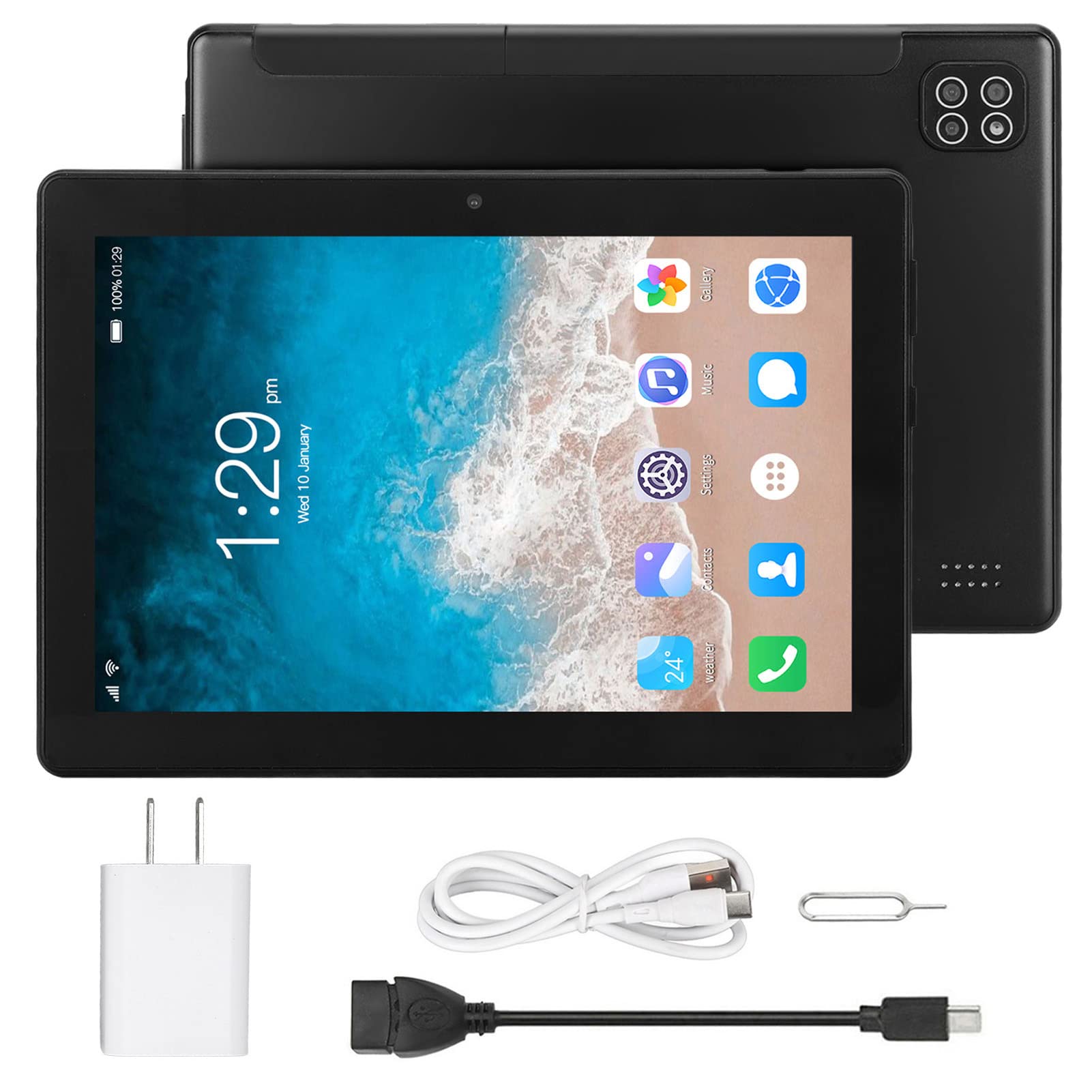 GLOGLOW Smart Tablet, GPS Tablet 8800mAh 8+20MP 6GB＋128GB Storage 4GLTE with OTG Cable for Reading for Recreation (Black)