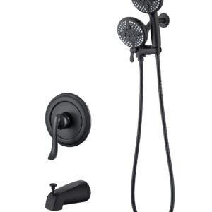 ELLO&ALLO Matte Black Shower Faucet Set with Tub Spout, Single Handle Tub and Shower Faucet Combo Set (Valve Included)